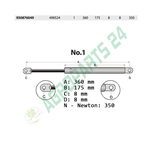 498524 Gas Strut will fit Manitou - Agroparts 24